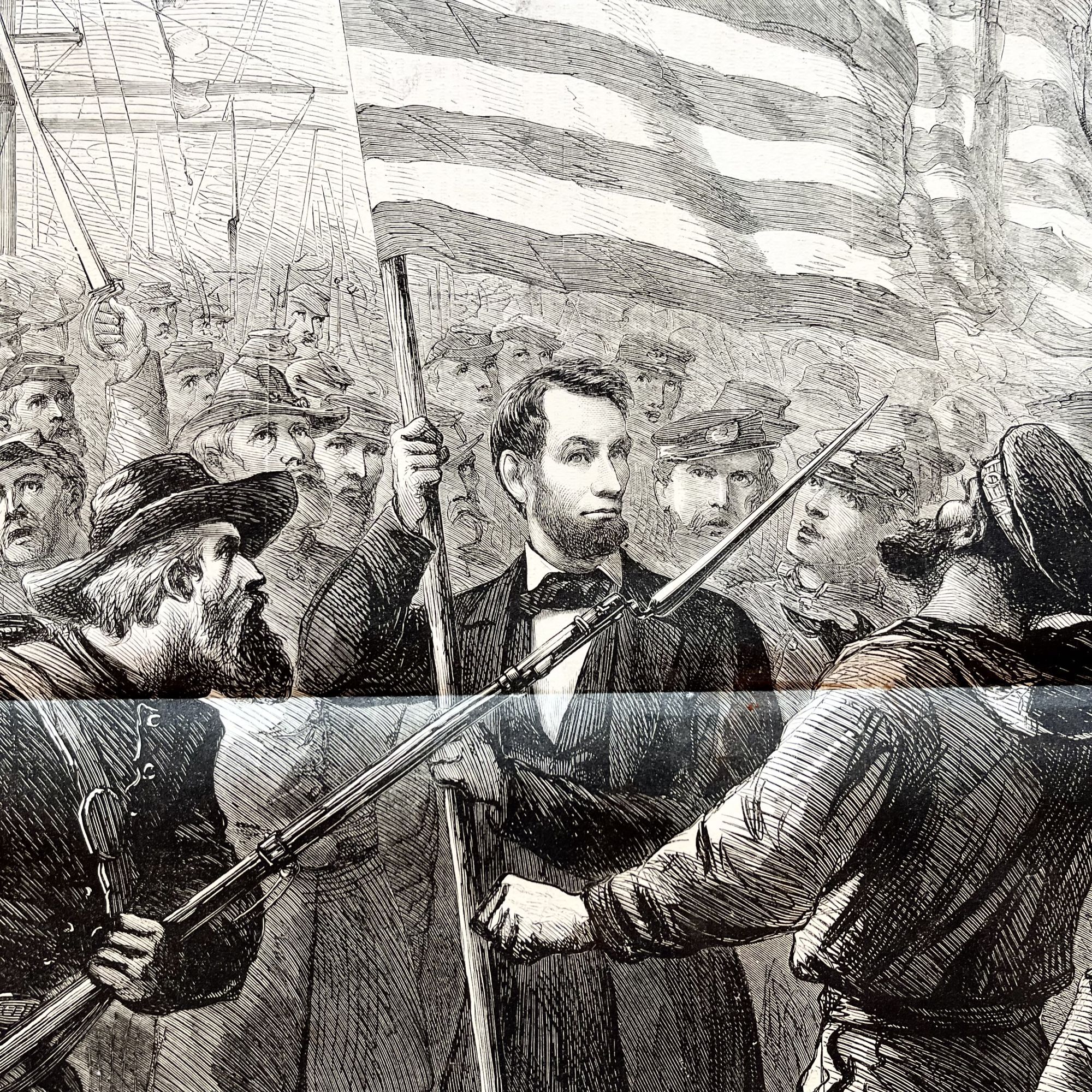 1864 Illustrated Newspaper with Centerfold Engraving of Abraham Lincoln ...