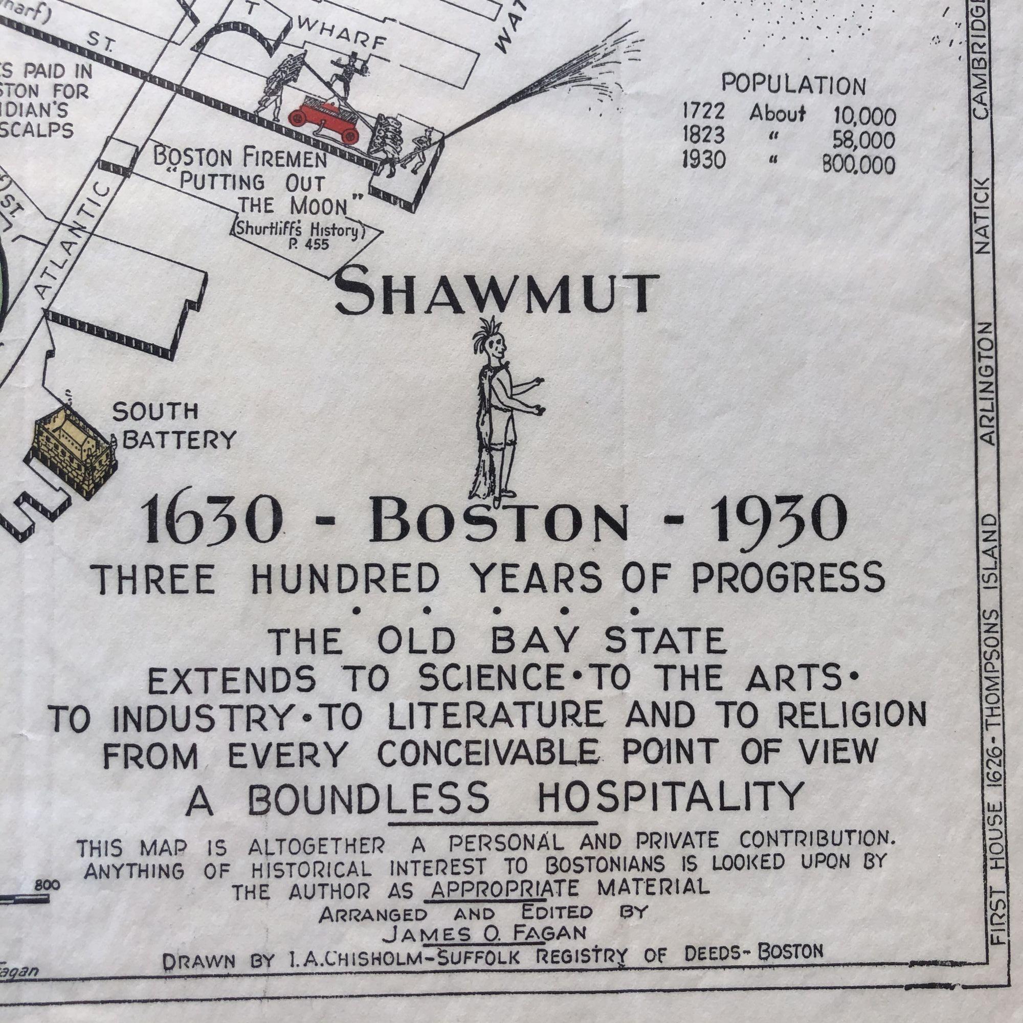 1630-1930 1928 Boston Map Professionally Restored Historic Print ...